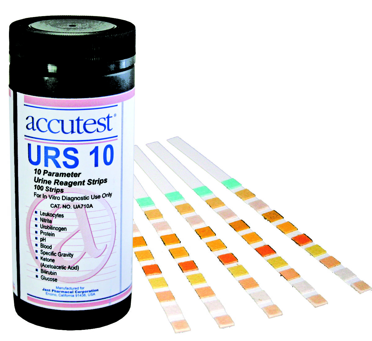 Accutest URS 10 Urine Reagent Strips - 100 Strips/Bottle